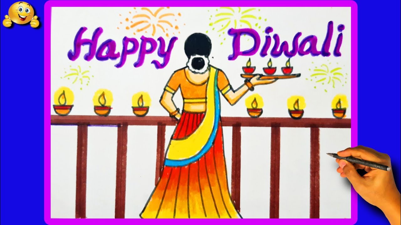 diwali drawing / diwali drawing beautiful / diwali drawing easy / girl ...