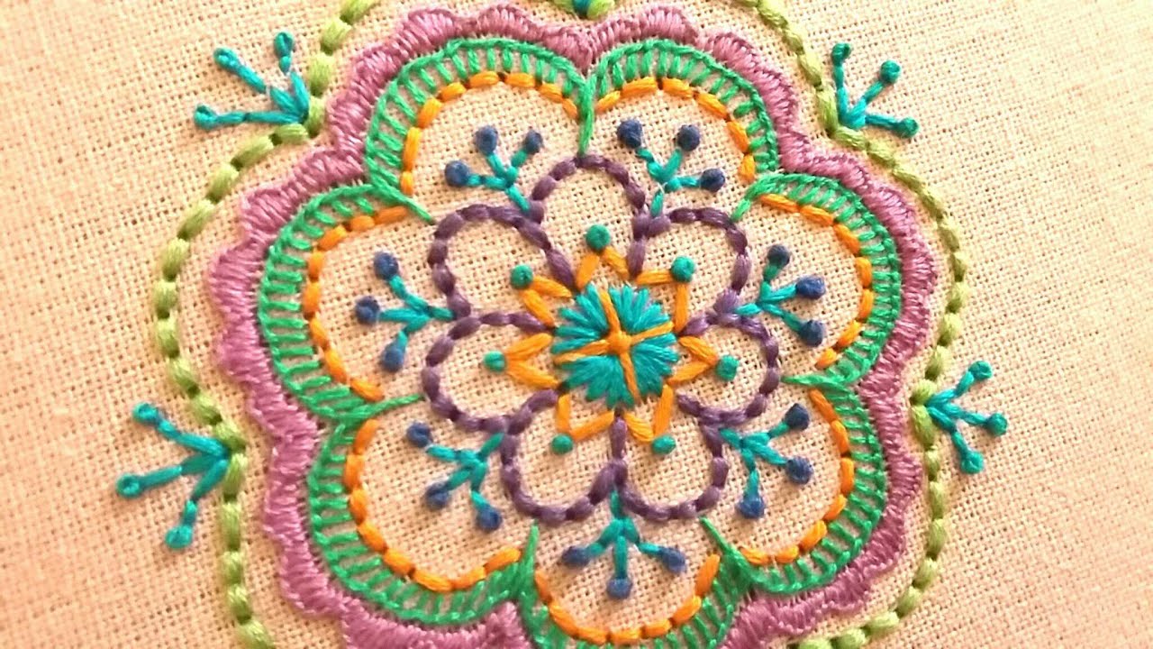 Round hand embroidery pattern with multiple stitches - YouTube