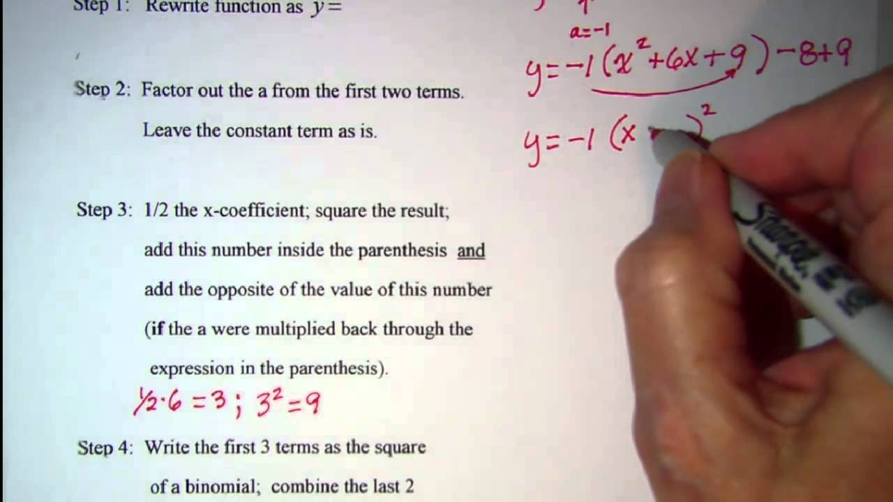 Completing the Square to get Vertex Form of the Equation of a Parabola ...