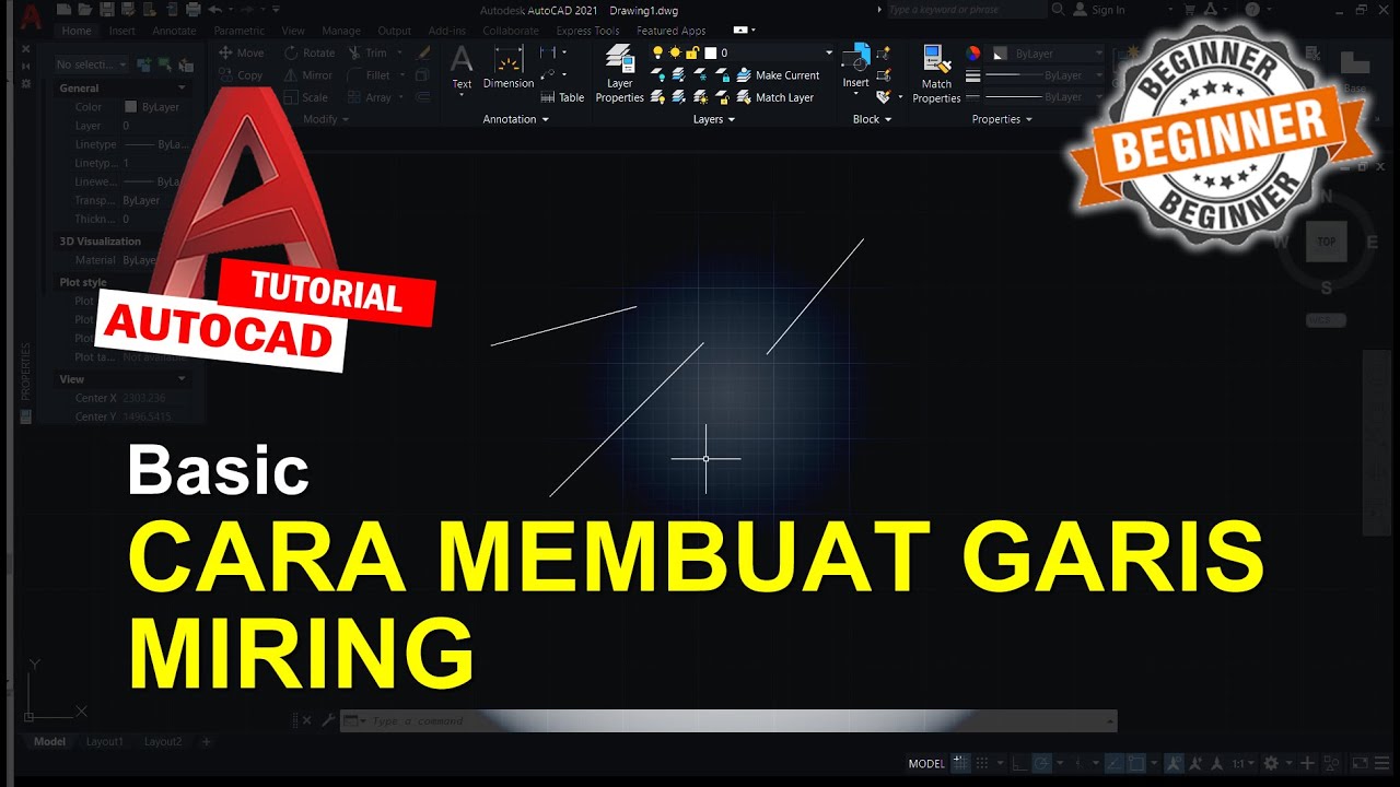 AutoCAD Cara Membuat Garis Miring - YouTube