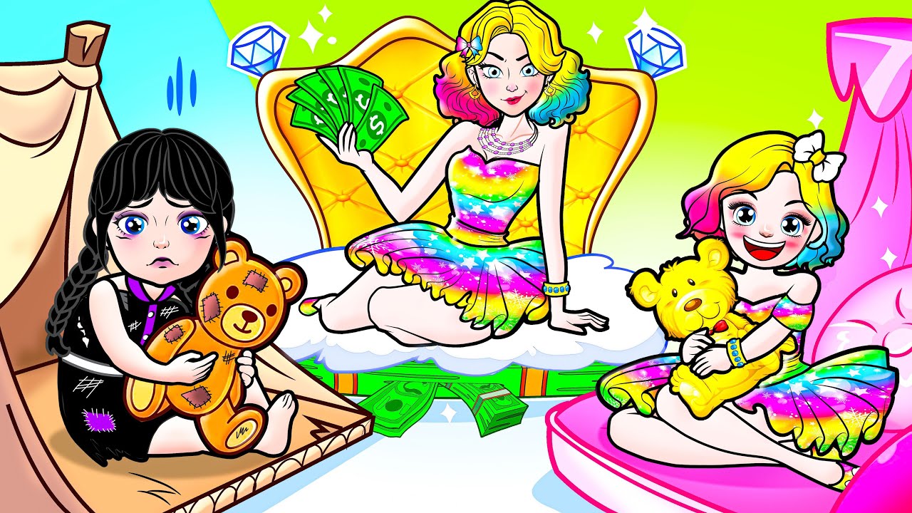 [🐾paper dolls🐾] Wednesday Addams Broke and Rich Enid Family | Rapunzel ...