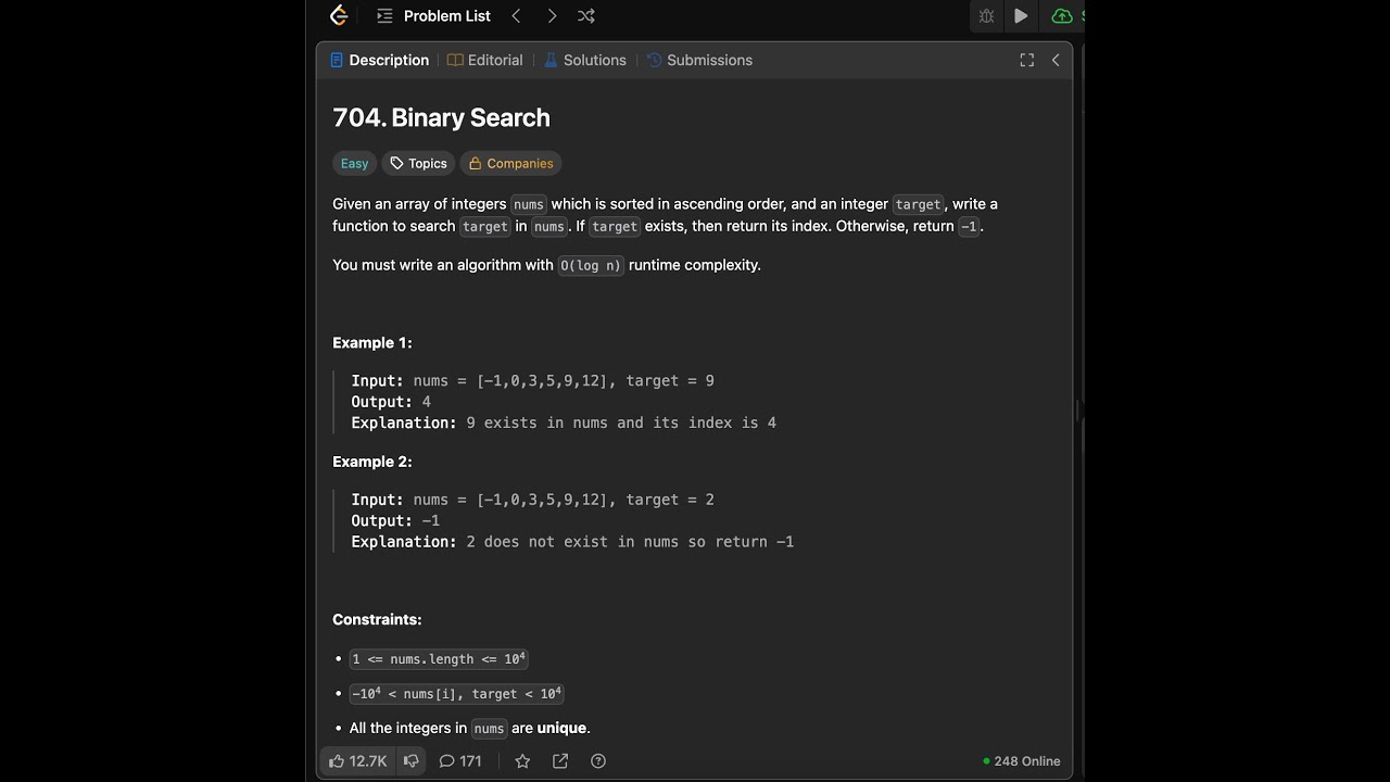 Rust | Leetcode 150 | Binary Search| Leetcode 704 | Dr Fang - YouTube