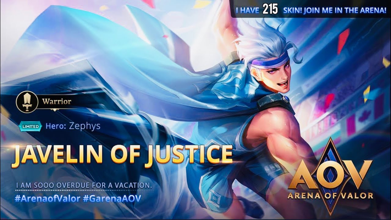 AOV - Arena Of Valor - Zephys Javelin Of Justice skin gameplay - YouTube