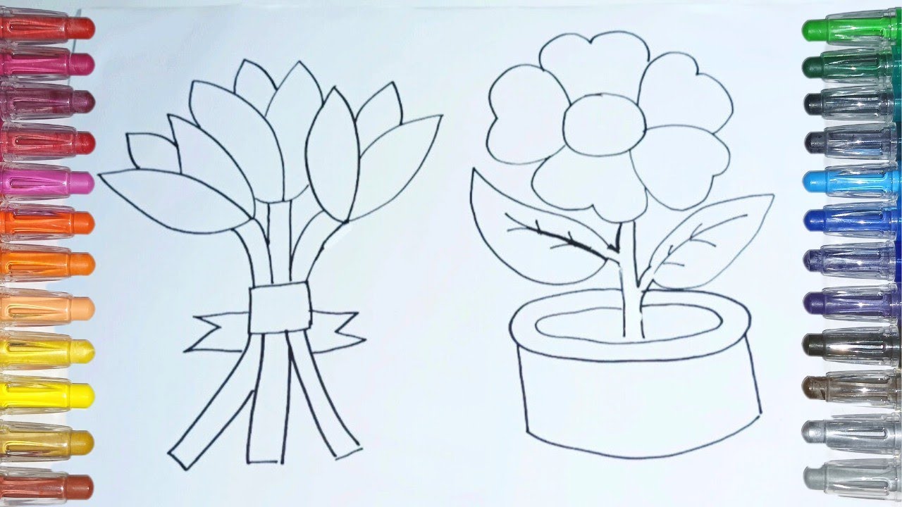 cara menggambar bunga | menggambar dan mewarnai - YouTube