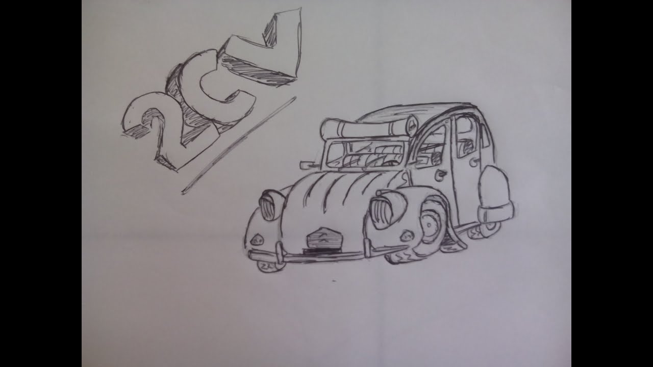 Comment dessiner une caricature de 2CV - YouTube