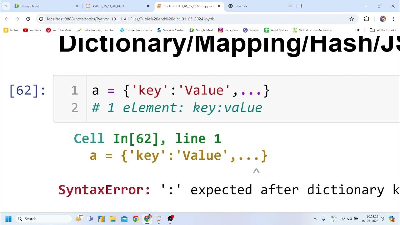 Python Tutorial Day 10 | Tuple all Methods | Python Dict Intro | DataFrame using Dictionary Code ...
