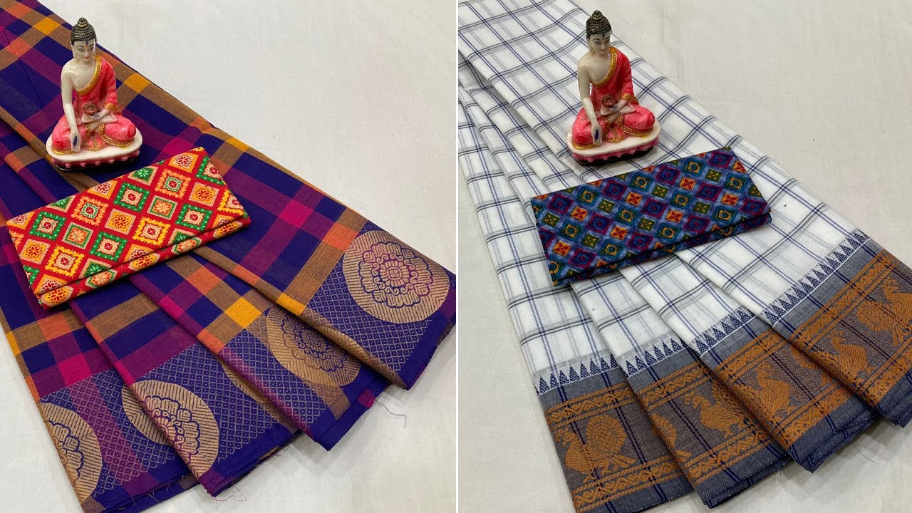 FORMAL CHECKED COTTON SAREES💐 SMALL THREAD BORDERS🍓 - YouTube