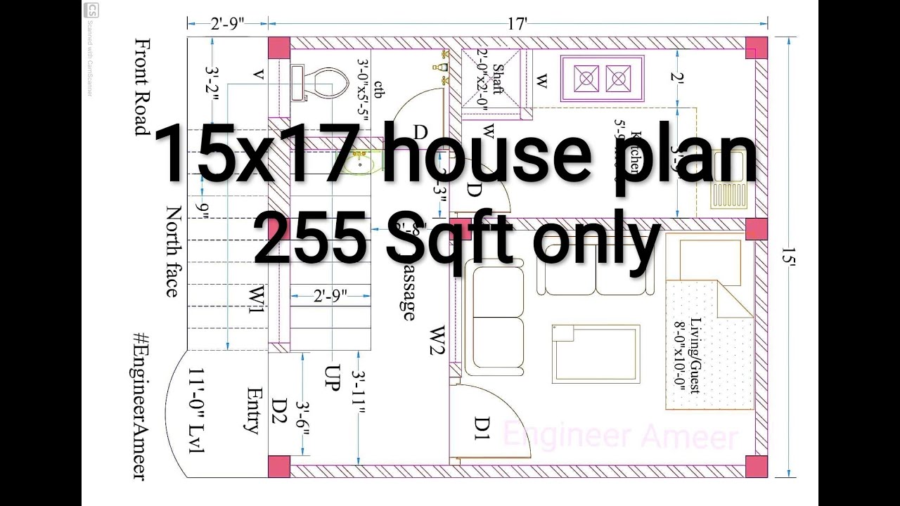 15x17 home plan 255 Sqft,15x17 house design,15x17 makan ka naksha ...