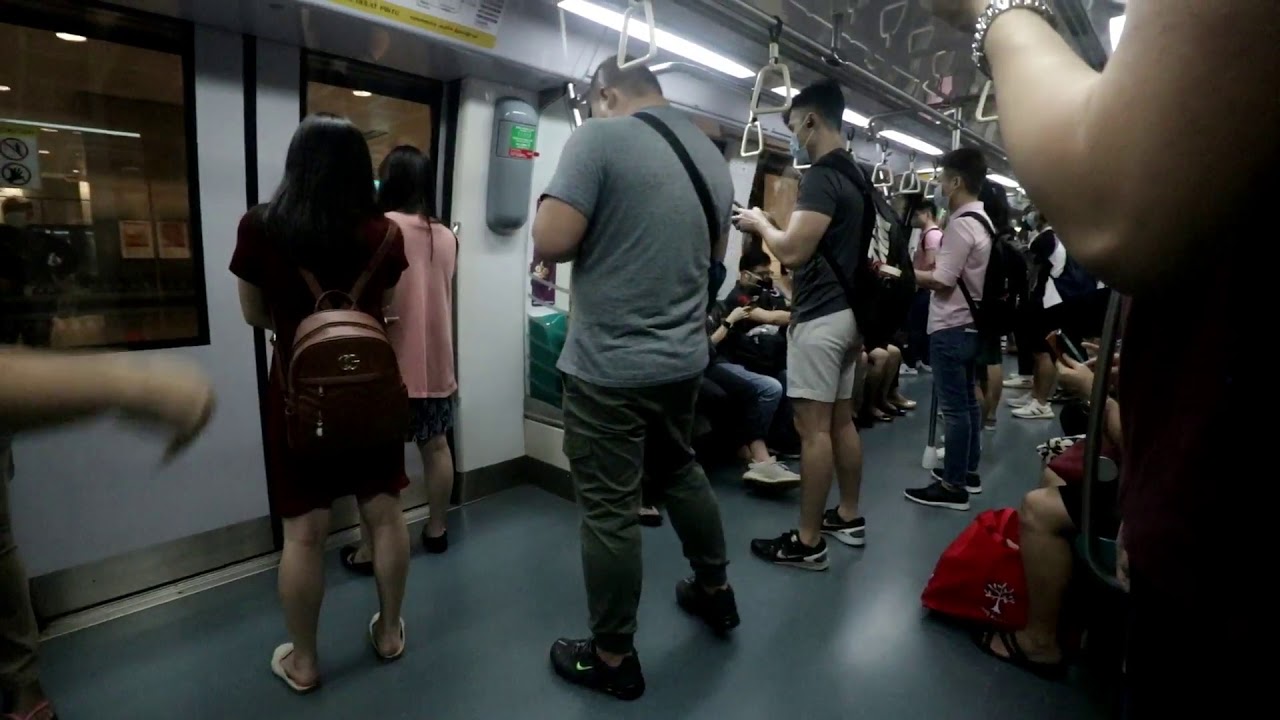 Singapore train ride from Serangoon to Marymount MRT station, escalator ...