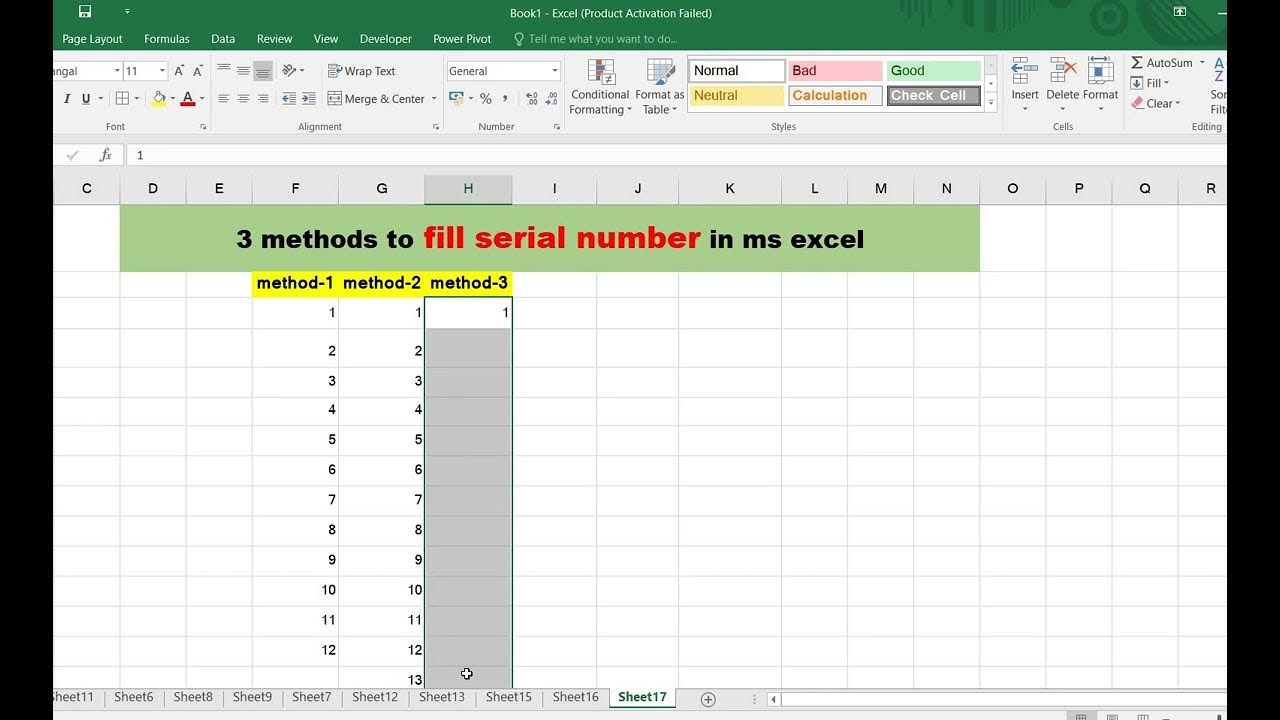 three methods to fill serial number in ms excel II serial number fill karen hindi me II short ...