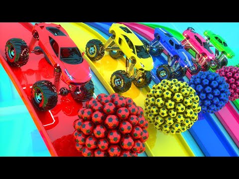 Learn Colors with 9 Street Vehicles and Assembly Monster Soccer Ball ...