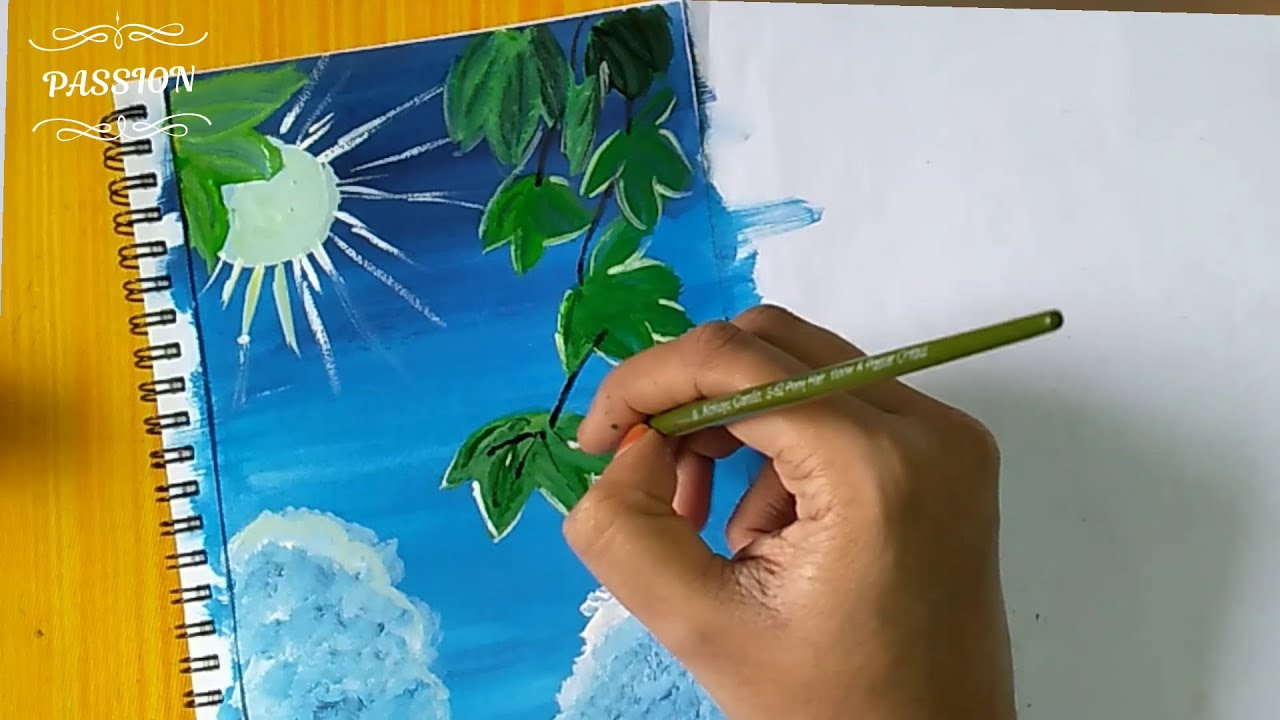 painting blue sky and shiny sun || poster colours || Passion2gorw ...