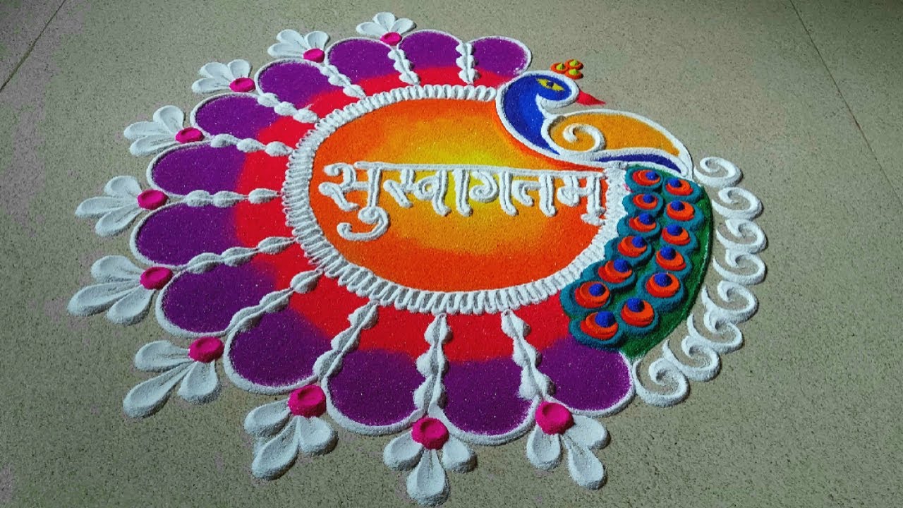 NEW PEACOCK RANGOLI DESIGN | Welcome rangoli design |Peacock muggulu ...
