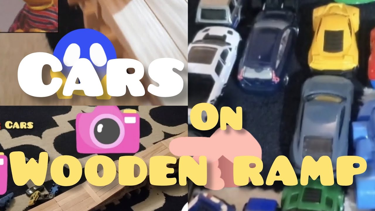 Cars racing down a wooden ramp Falling off ramp cars crashing ...