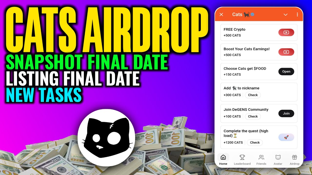 Cats Airdrop Snapshot Final Date | Cats Airdrop Listing Final Date | Cats Airdrop New Tasks ...