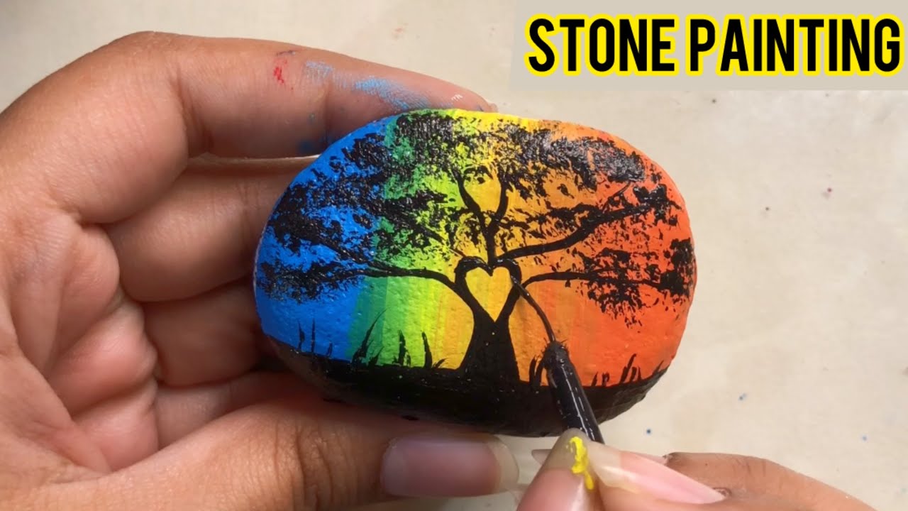 How to paint on stone🌈🪨 | Easy Acrylic painting for beginners #painting ...