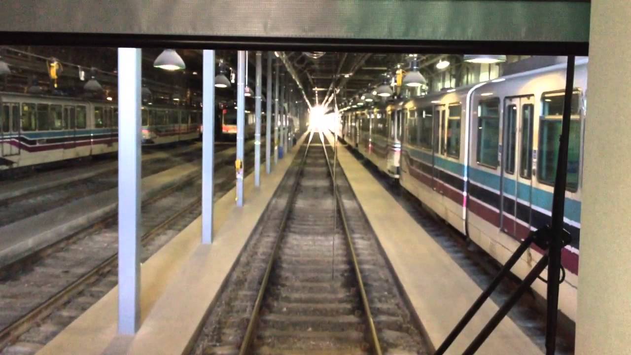 Entering the train storage garage - YouTube