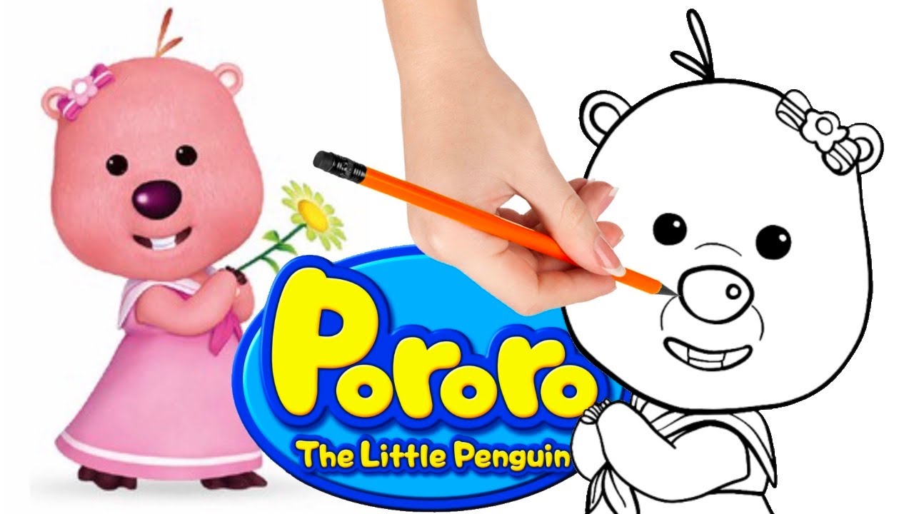 How to draw Loopy, a pink beaver who likes to cook - Pororo the Little ...