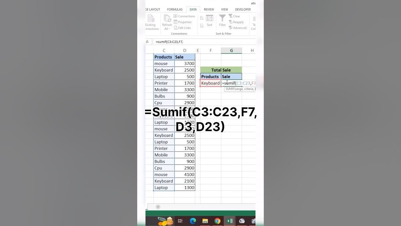 SUMIF Formula In Excel #youtubeshorts #shortsfeed #ytshorts #subscribe #ytshorts #youtube #excel ...