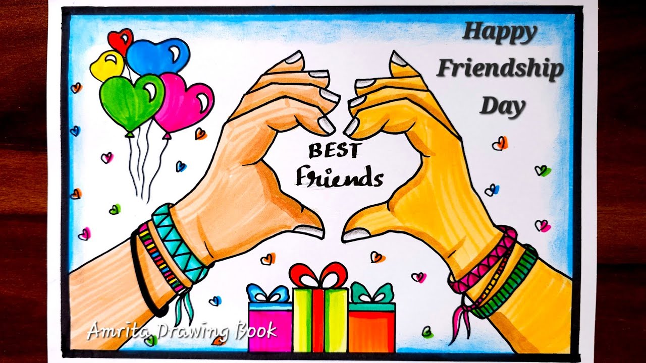 Friendship Day card Drawing easy | Beautiful Friendship Day special ...