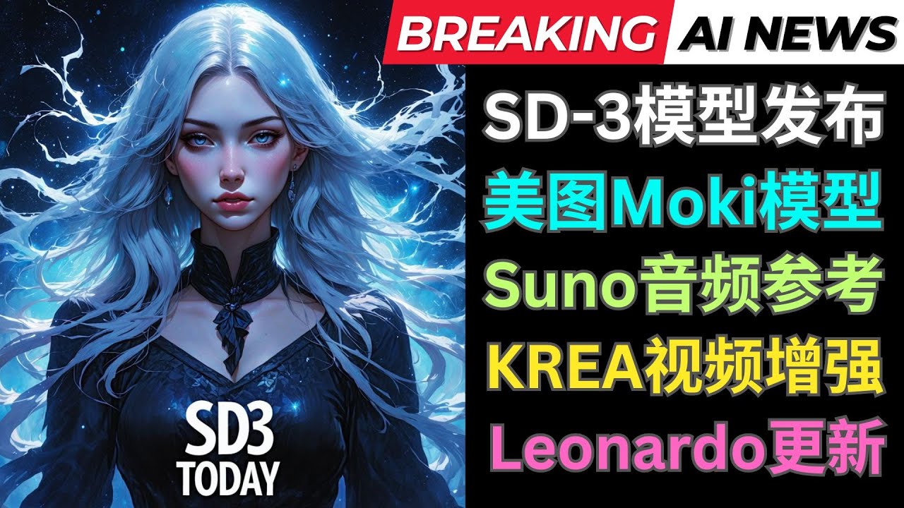 重磅AI新闻:Stable Diffusion 3 Medium正式发布，美图发布DiT架构Moki大模型，全自动UI设计工具，Krea视频增强开放 - YouTube
