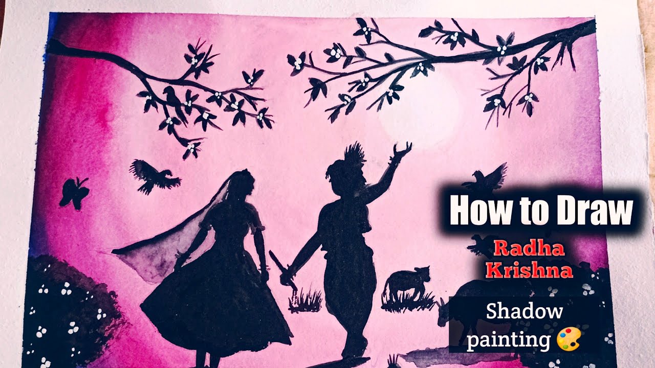 How to Draw Radha Krishna Shadow painting with water colour 🎨🖌️😱👍👌 ...