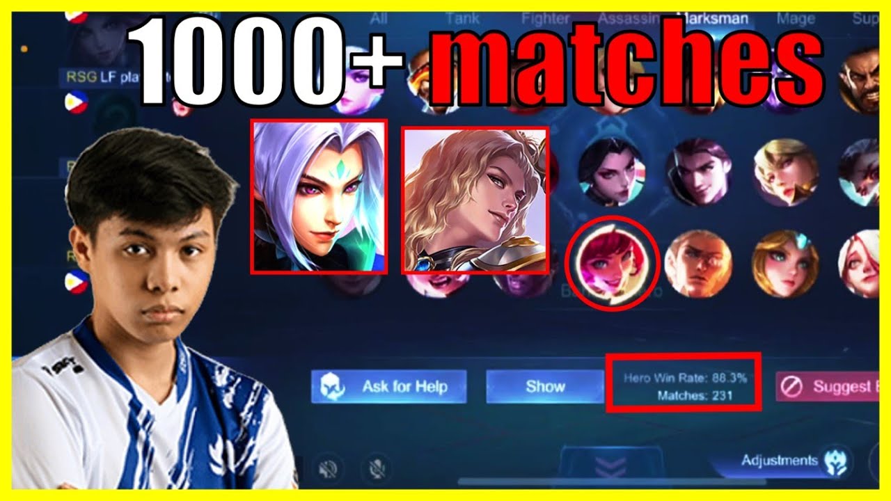 RSG Emann showing his 1k matches on Assasin heroes and 200+ to Marksman ...