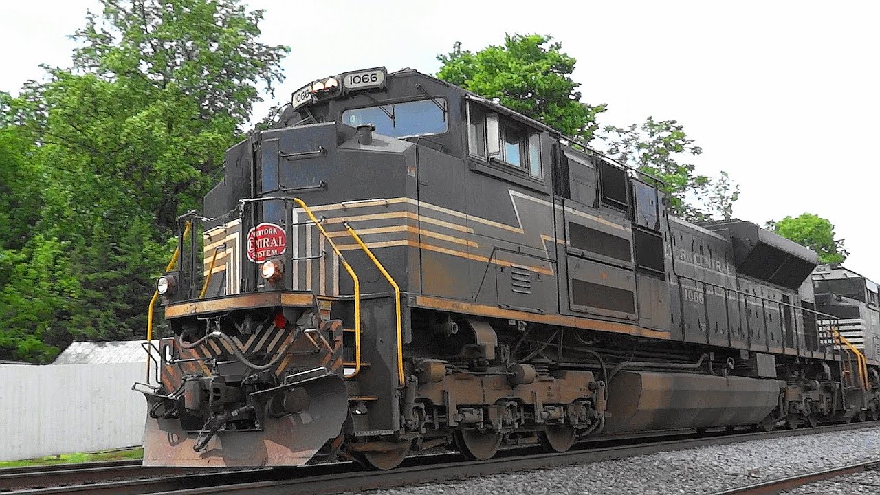 New York Central Heritage Unit #1066 Leads Norfolk Southern Train - YouTube