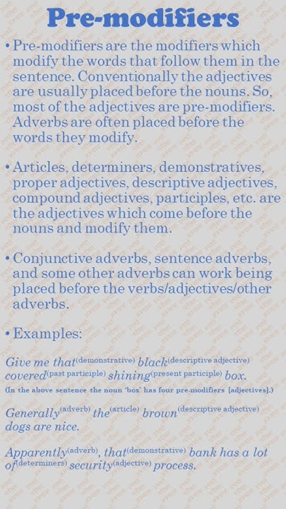Pre-modifiers (English Grammar) - YouTube