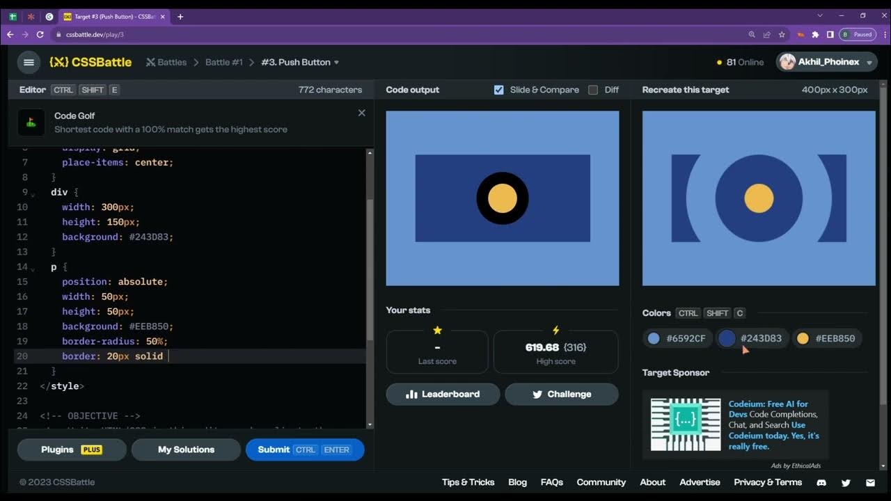 cssbattle Battle #3 "Push Button" - YouTube