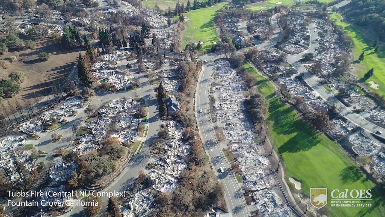 Aerial View of Wildfire Devastation from Tubbs Fire in Fountain Grove ...