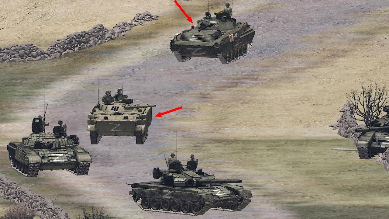 Russian Tank column crosses bridge under heavy artillery fire - Many ...