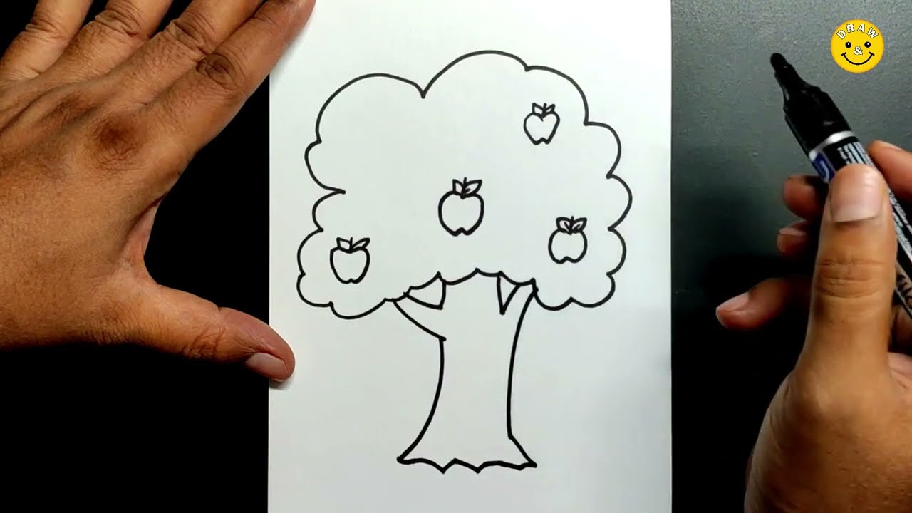 Apple tree drawing easy step by step for kids || Apple tree drawing very easy - YouTube