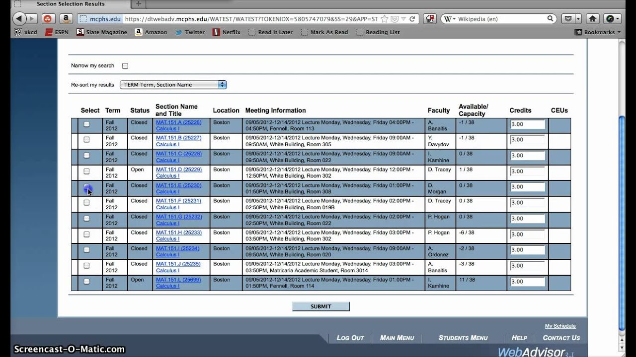 WebAdvisor Registration (MCPHS) - YouTube