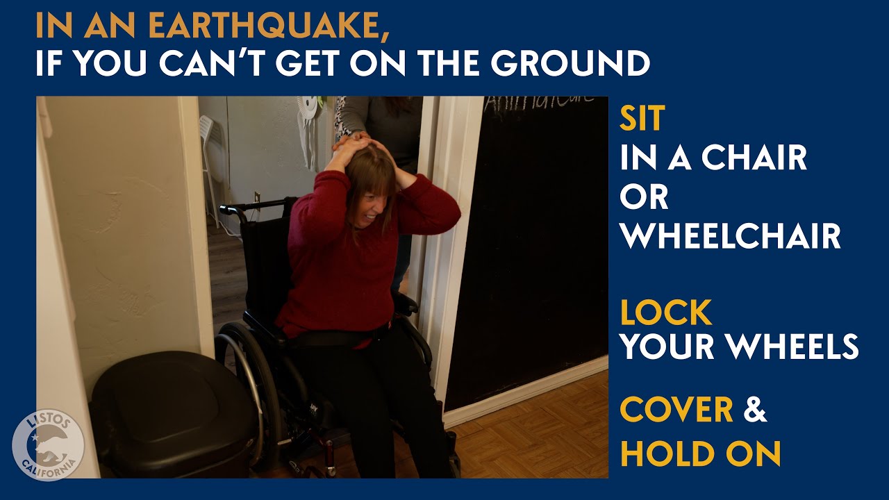 In an earthquake if you can't get under a table, sit, lock and hold on ...