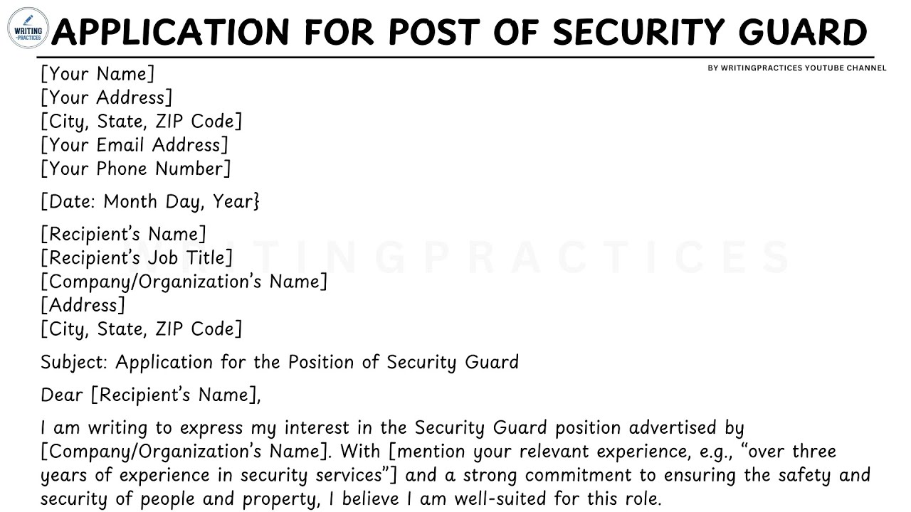 [LETTER TEMPLATE] How To Write An Application for the Post of Security ...