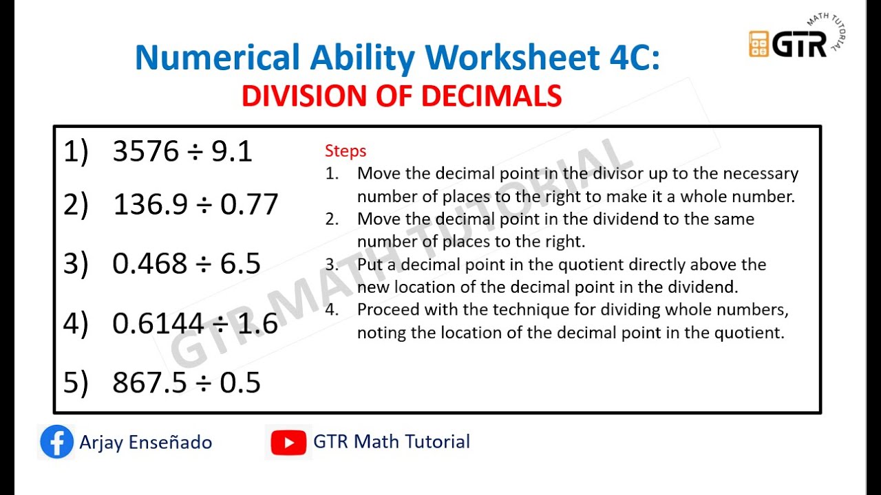 Division of Decimals | Civil Service Exam Worksheet 4C - YouTube