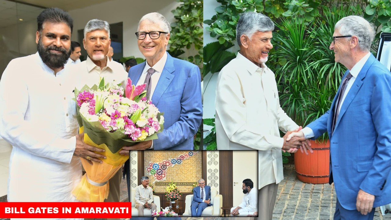 CM Chandrababu & DyCM Pawan Welcome Microsoft Founder Bill Gates @ AP ...