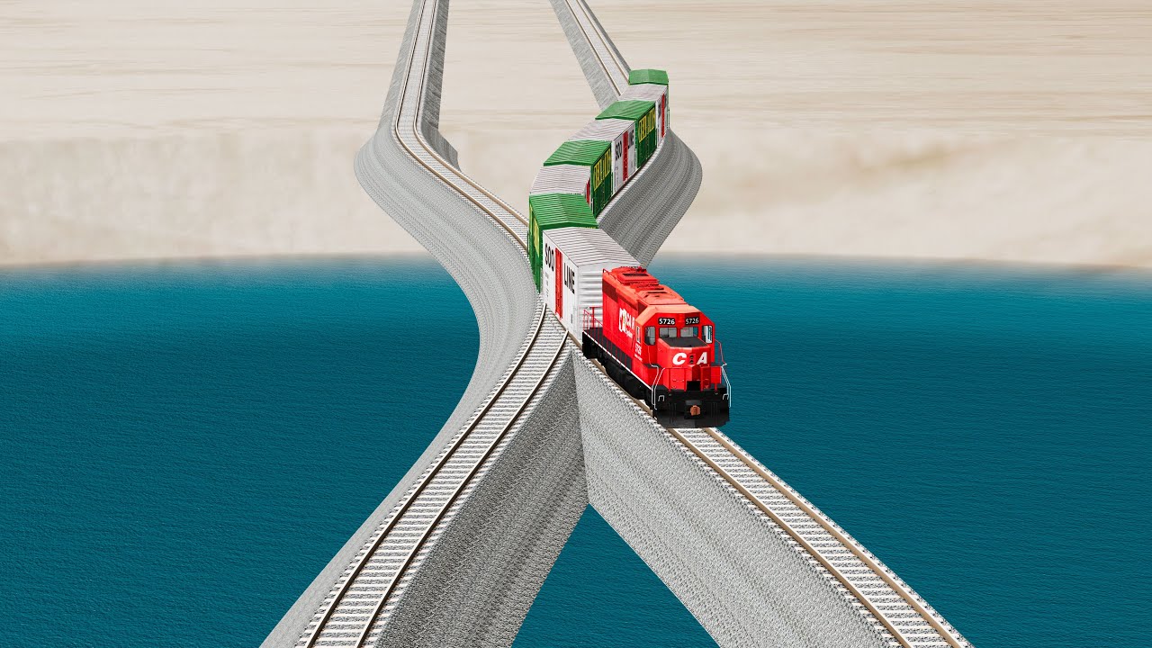 Impossible X Shaped Rail Track vs Train Crossing - Beamng Drive - YouTube