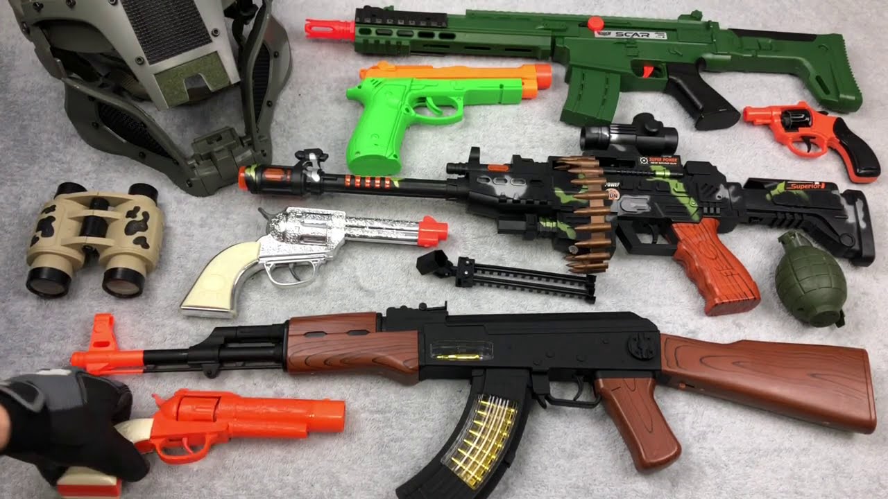 Realistic Toy Guns Box of Toys Military Weapons - YouTube