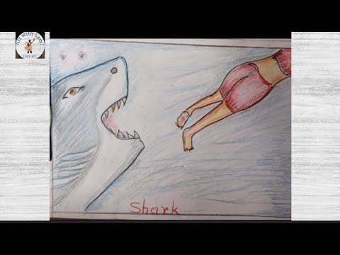 how to draw shark and girl drawing easy/shark fish and girl drawing ...