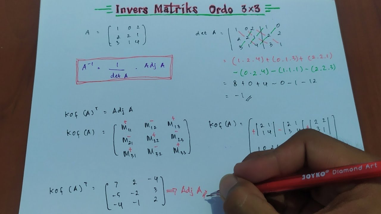 Cara mencari invers matriks ordo 3x3 - YouTube