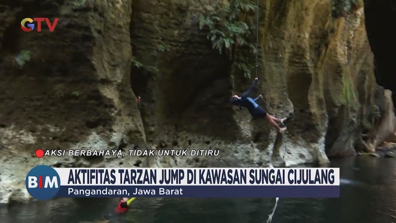 Pesona Wisata Alam Pangandaran, Aktivitas Tarzan Jump di Kawasan Sungai Cijulang - BIM 30/08 ...