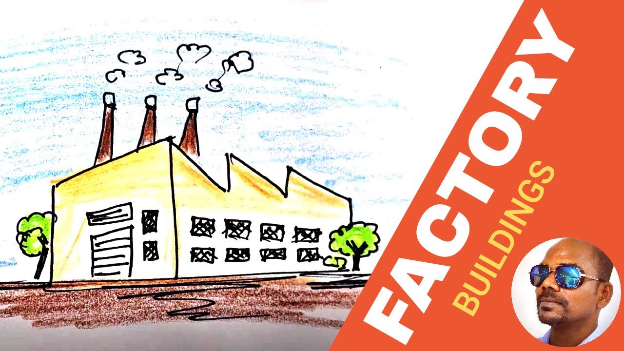 How to draw factory? ( Type of buildings - Step by step drawing for ...