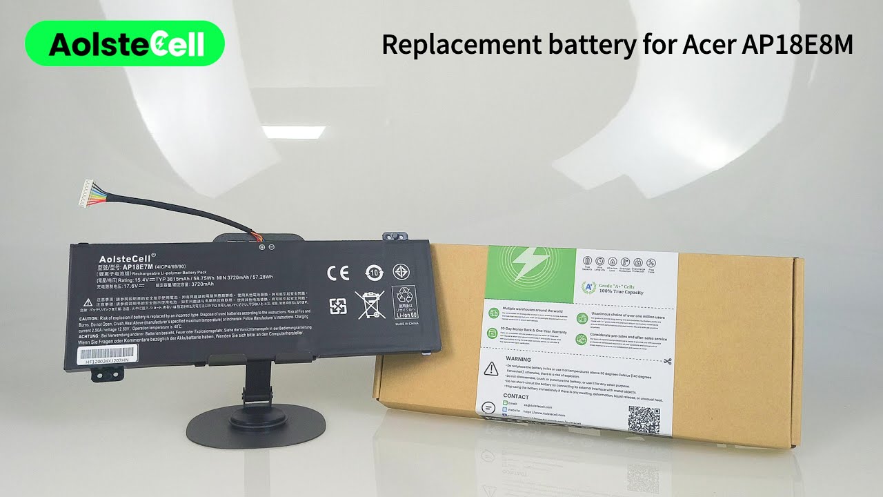 Replacement battery for Acer AP18E8M 15.4V 57.48Wh 4 cells - YouTube