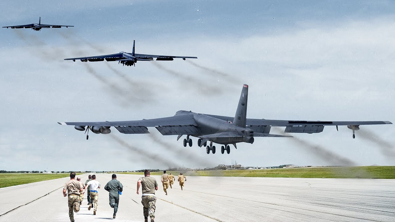 Massive Number of US B-52 Bombers Takeoff One By One at Full Throttle ...