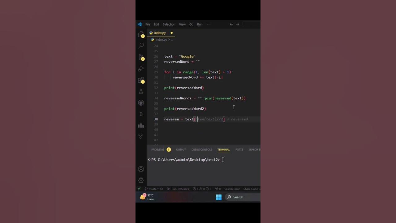 Reverse String Trick In Python 🐍 Javascript Nextjstutorial Pythonprogramming Htmlcsswebsite