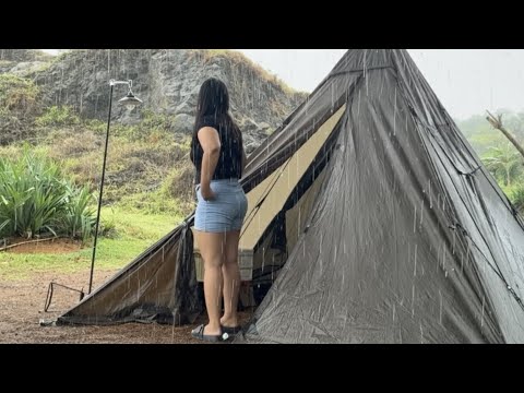 Beautiful Girls Camping in the Rain 🌧️| | Cooking Delicious Food and Feel the Nature - ASMR