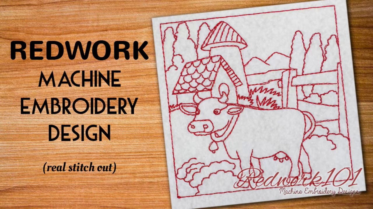 Cow In A Farmhouse | Redwork Embroidery Designs - YouTube