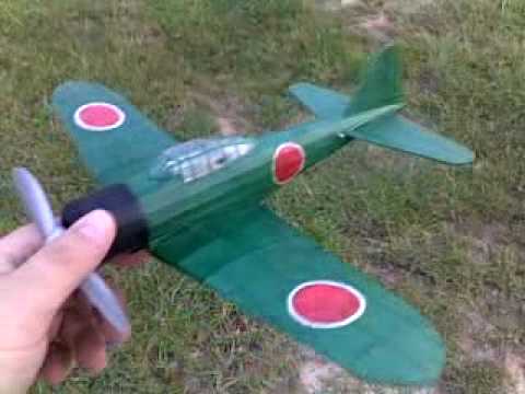 Rubber powered 13" Peanut Zero Japanese WW2 Fighter (Close to 1 minute ...